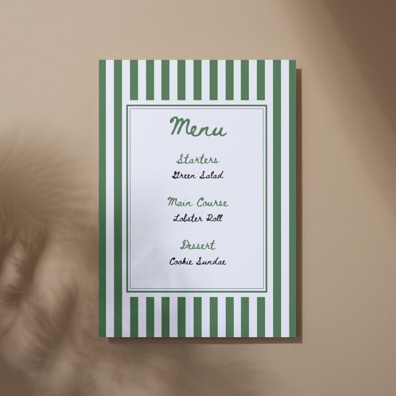 Cabana Stripe Menu Card CANVA Template - Etsy