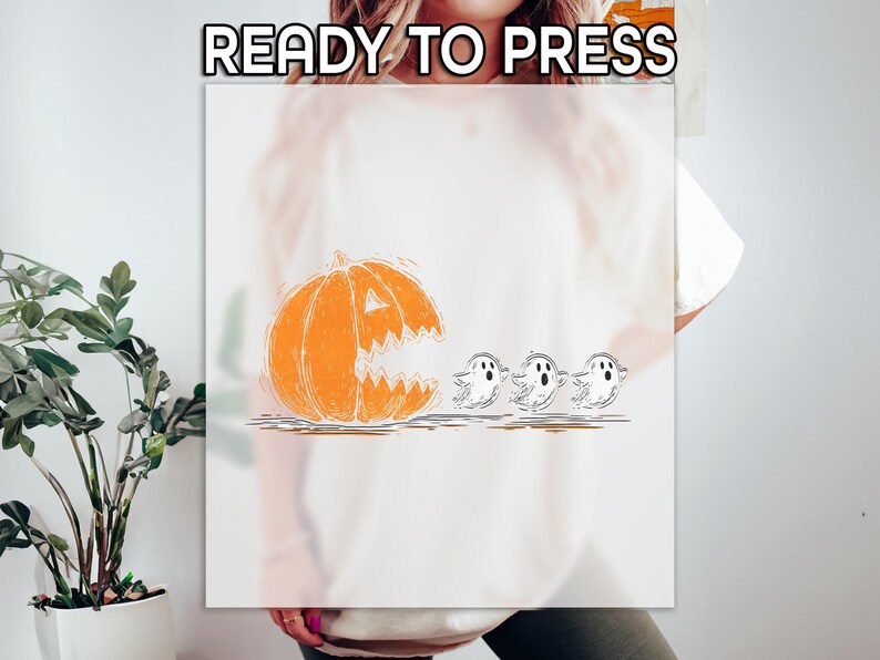Halloween Pumpkin and Ghost DTF Transfer, Cute Spooky Artwork, Ready to ...