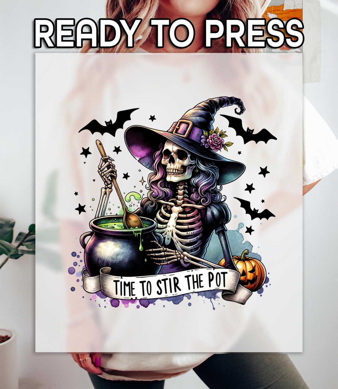 Time to Stir the Pot, DTF Transfer, Spooky DTF Transfer, Retro ...