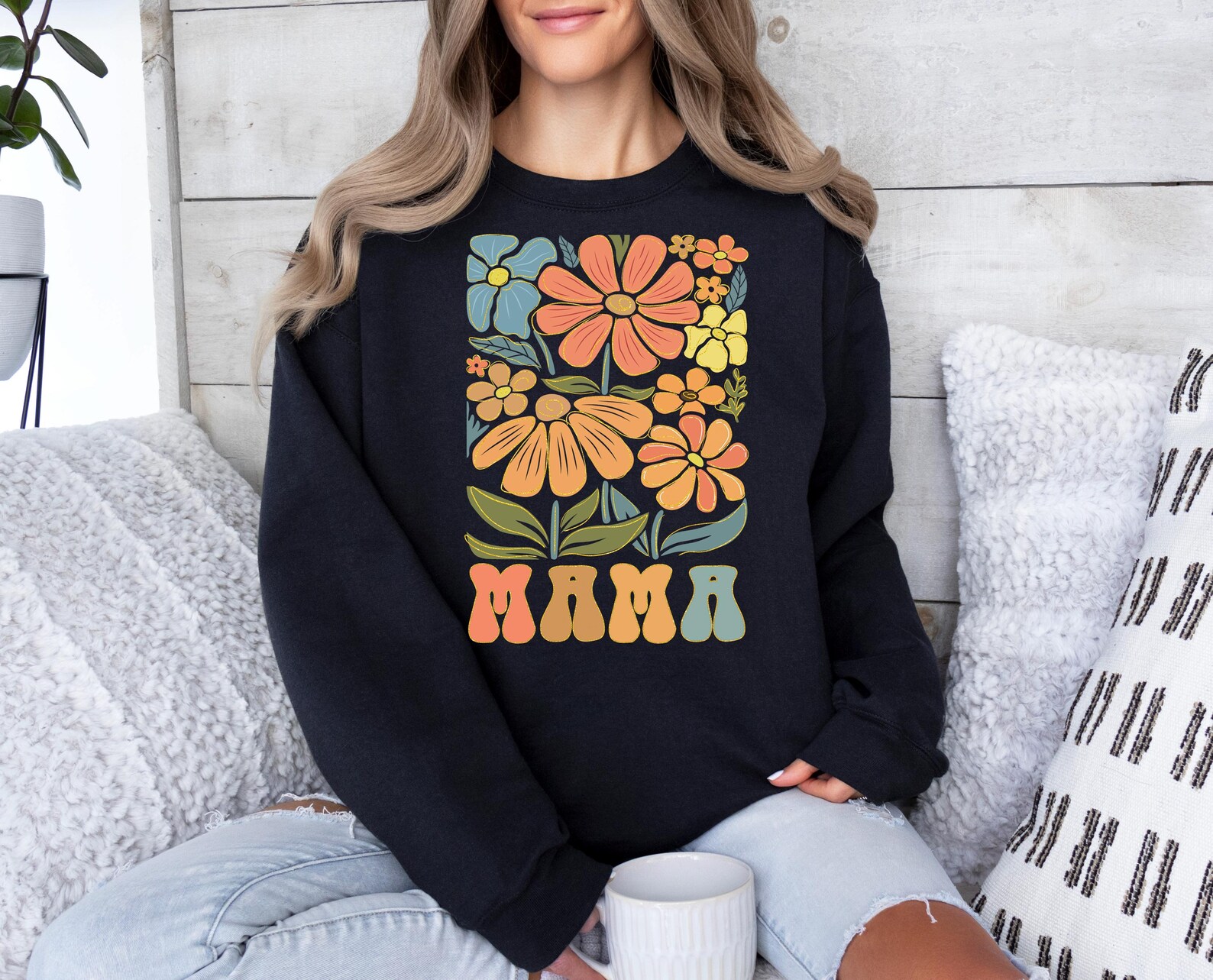 Floral Mama DTF, Faux Sparkly Print, Heat Press DTF Transfer, Mother's ...
