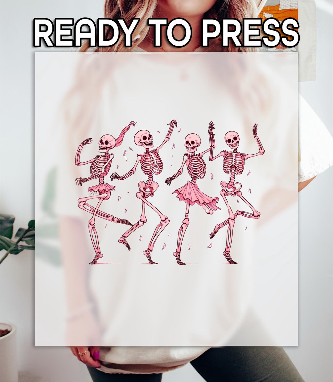 Dancing Skeleton Ready to Press, Halloween Pink Skeleton Dtf Transfer ...