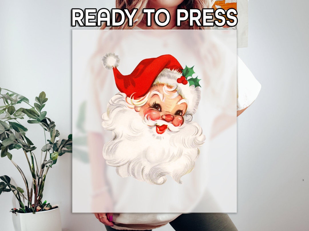 Santa Ready to Press DTF, Red Hat Print, Heat Press DTF Transfer, Merry ...