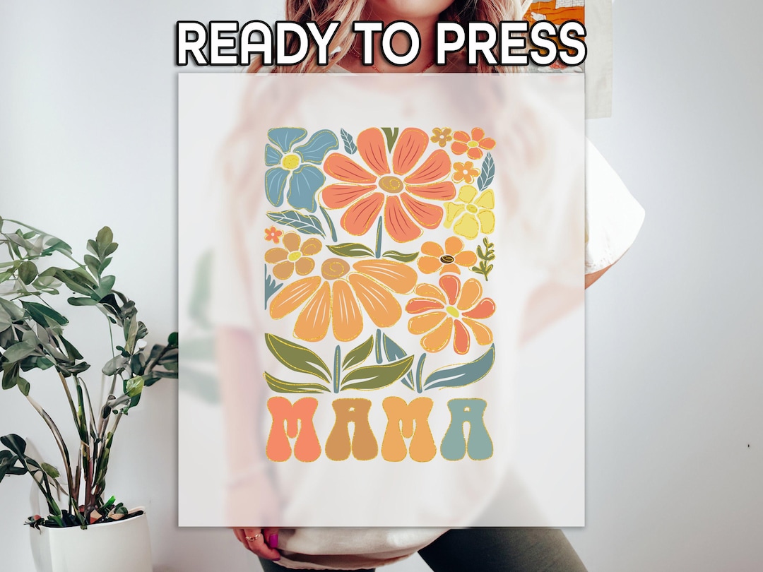 Floral Mama DTF, Faux Sparkly Print, Heat Press DTF Transfer, Mother's ...