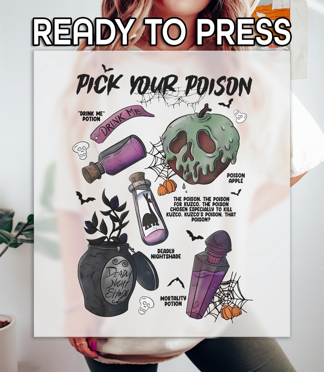 Pick Your Poison DTF Transfer, Ready to Press, Halloween Design, Disney ...