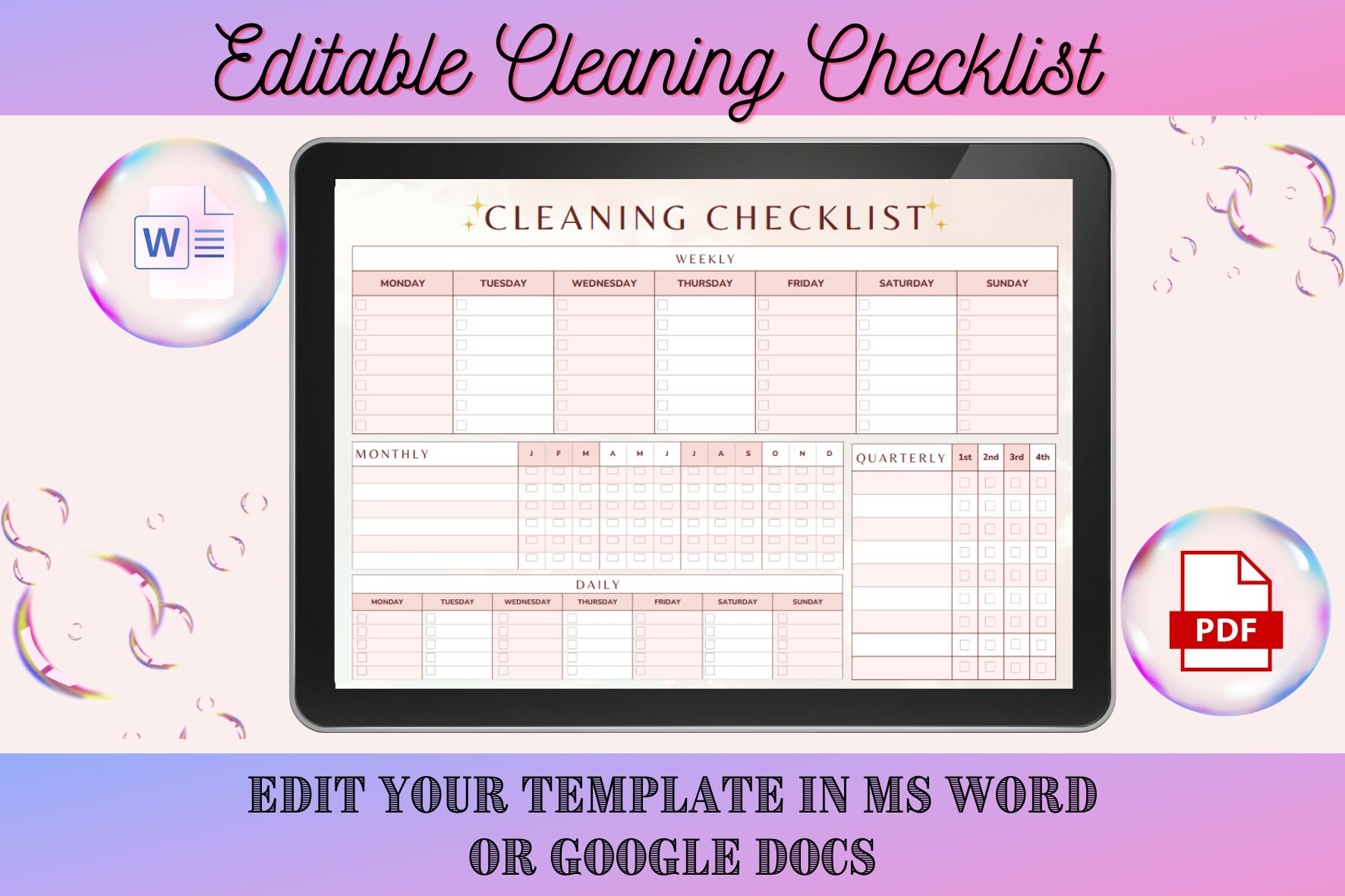 Editable Checklist Chore Checklists Template Checklist Schedule Check ...