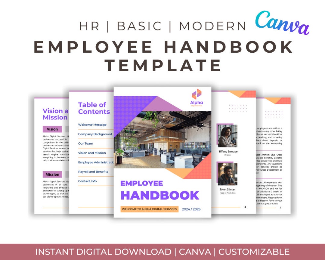 Canva Human Resources HR Templates Employee Handbook Professional ...