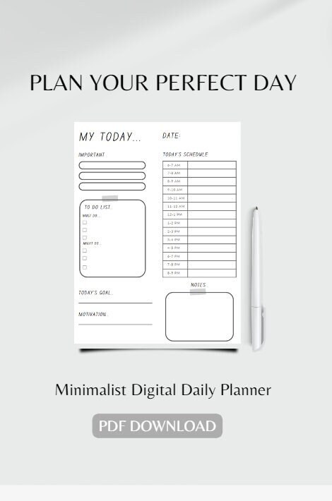 Simple Printable Black and White Undated Daily Planner With Time Stamps ...