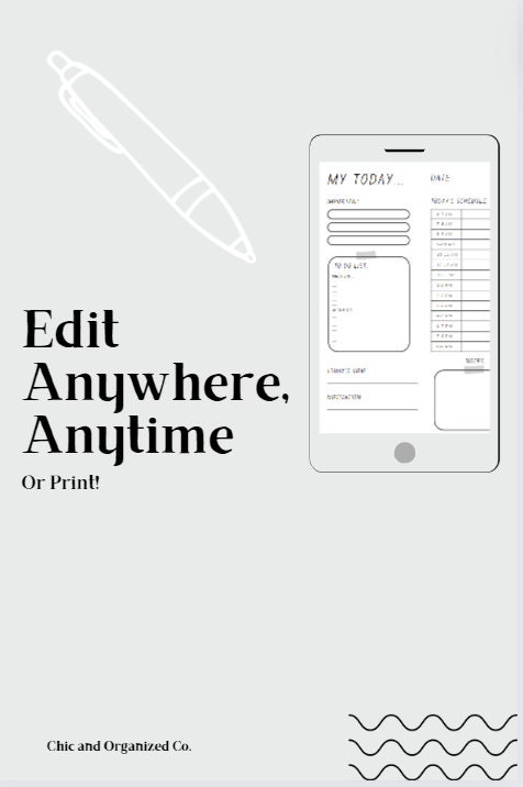 Simple Printable Black and White Undated Daily Planner With Time Stamps ...