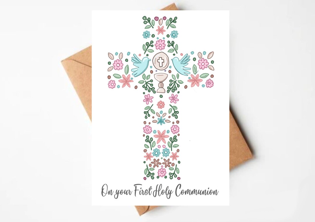 On Your First Communion, Cute First Holy Communion Card, Religious ...