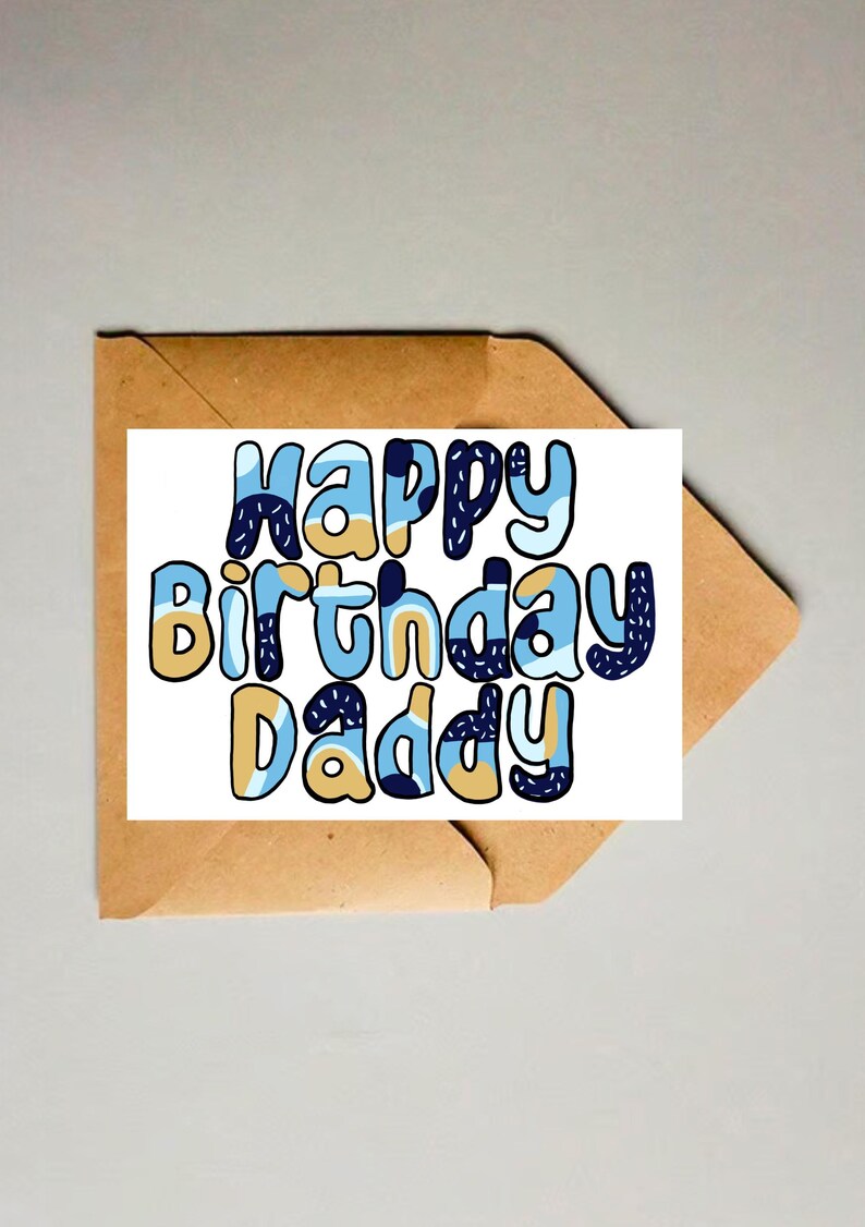 Happy Birthday Dad/daddy, Blue Dog, Cute Font Writing Birthday Card - Etsy