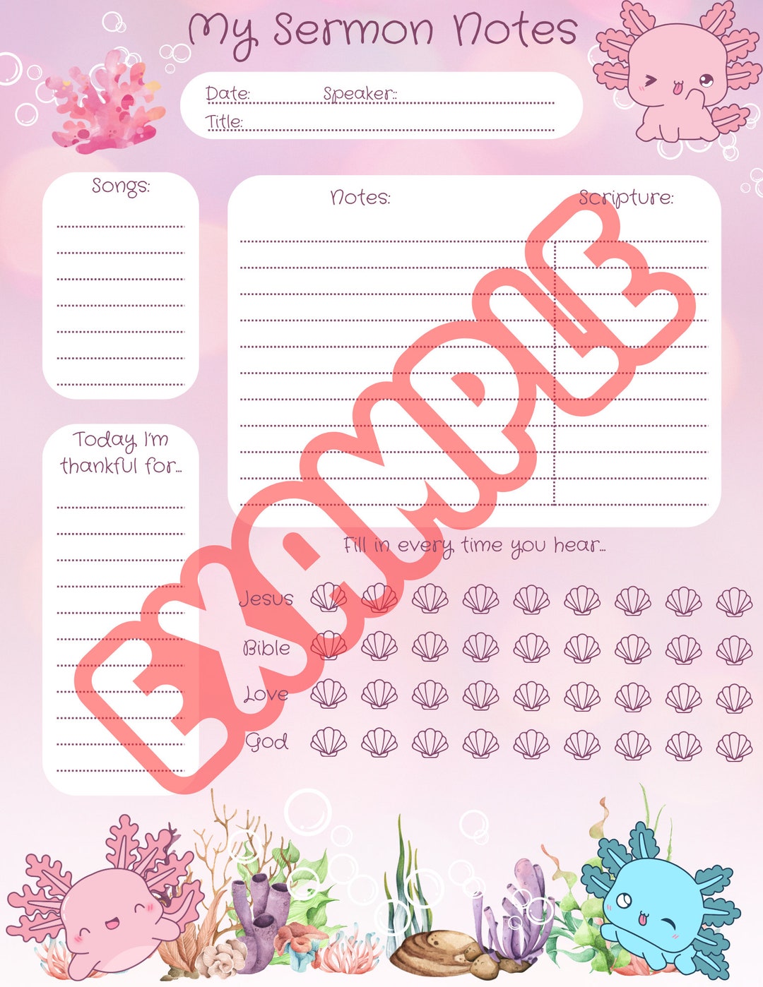 Kids Sermon Notes Axolotl Dreams - Etsy