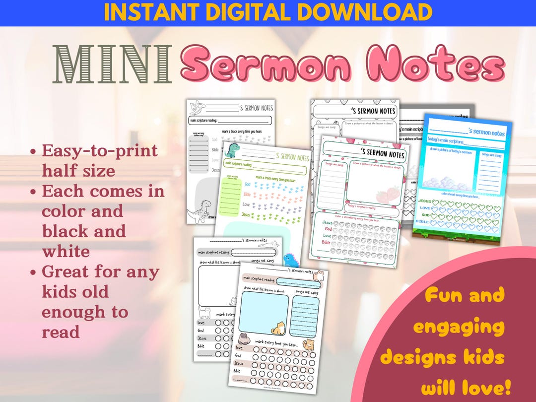 Mini Sermon Notes -- 8 Notes in One for Worship Service for Kids - Etsy