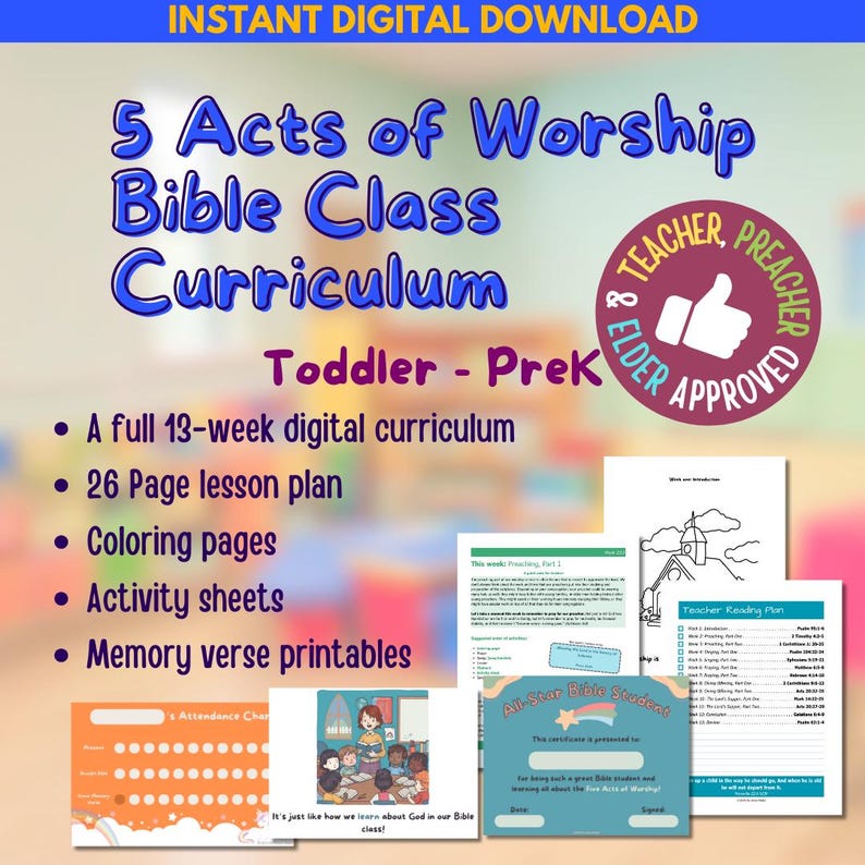 5 Acts of Worship -- Toddler - Prek Bible Class Curriculum - Etsy