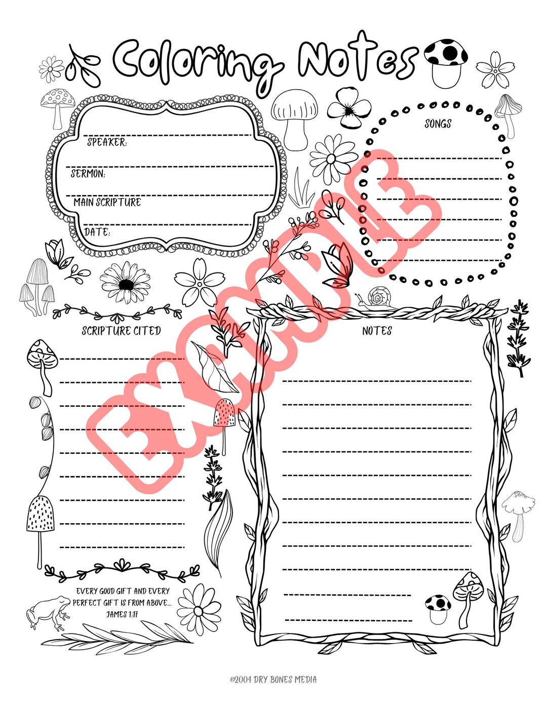Sermon Notes Cottagecore Coloring - Etsy