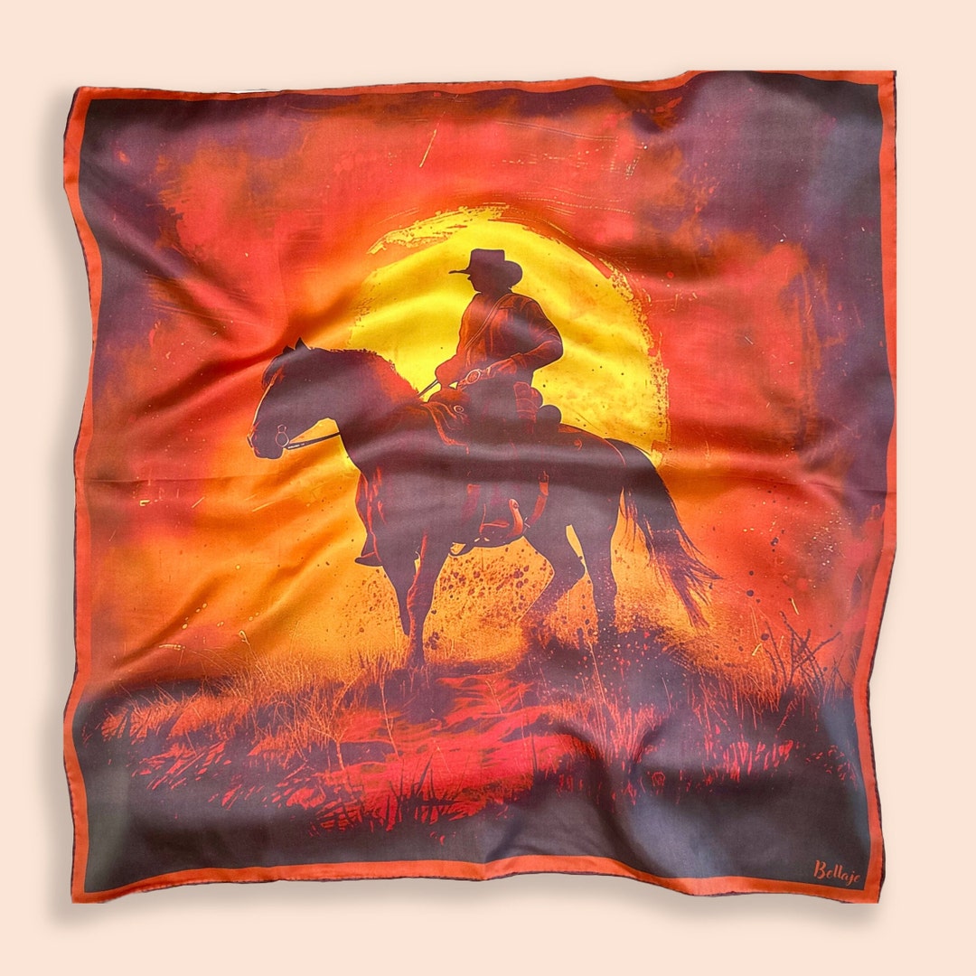 Mulberry Twill Silk Square Scarf: Western Cowboy, Sunset, Bandana, Hand ...