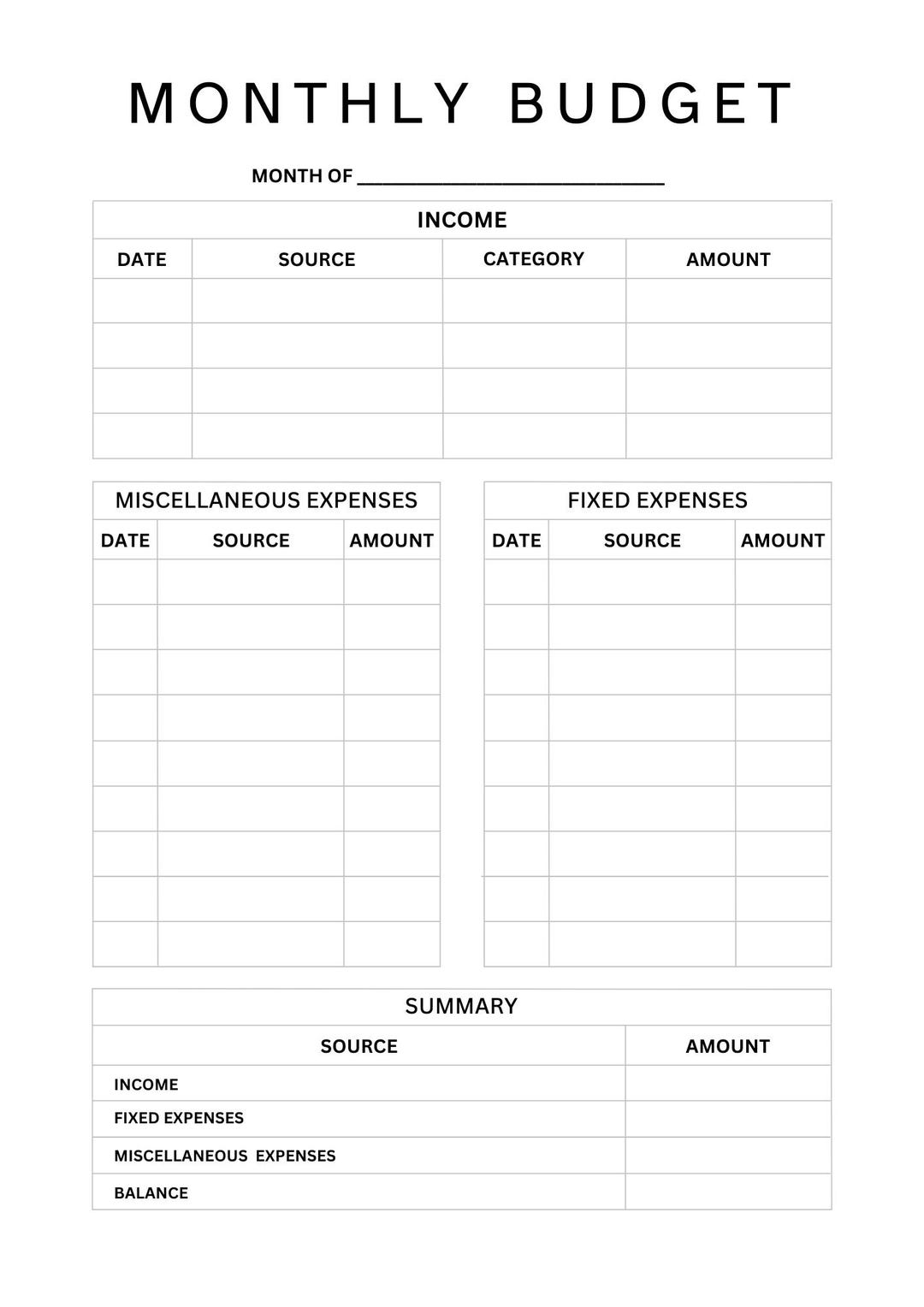 Basic Monthly Budget Planner - Etsy