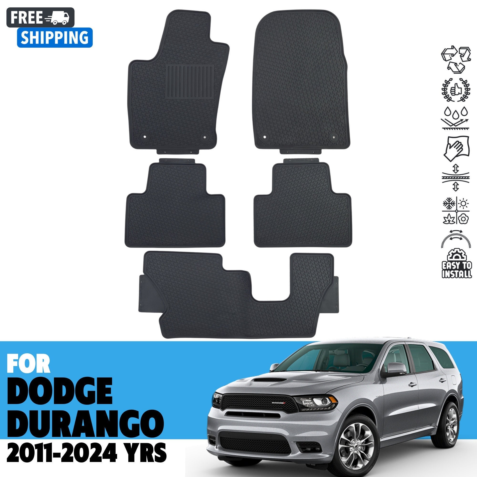 Floor Mats for DODGE DURANGO 2011 2024 3ROW All Weather Rubber 2nd Row Bench Etsy