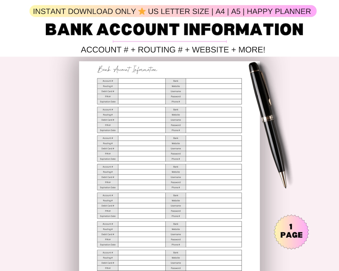 Bank Account Details Tracker Template Money Management Credit Debit ...