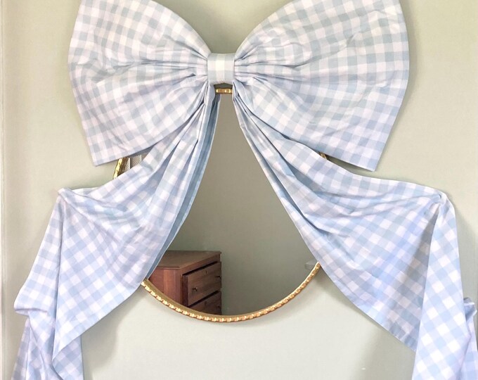 Bow Wall Art for Dorm Decor Blue and White Gingham Dorm Wall Decor Blue ...