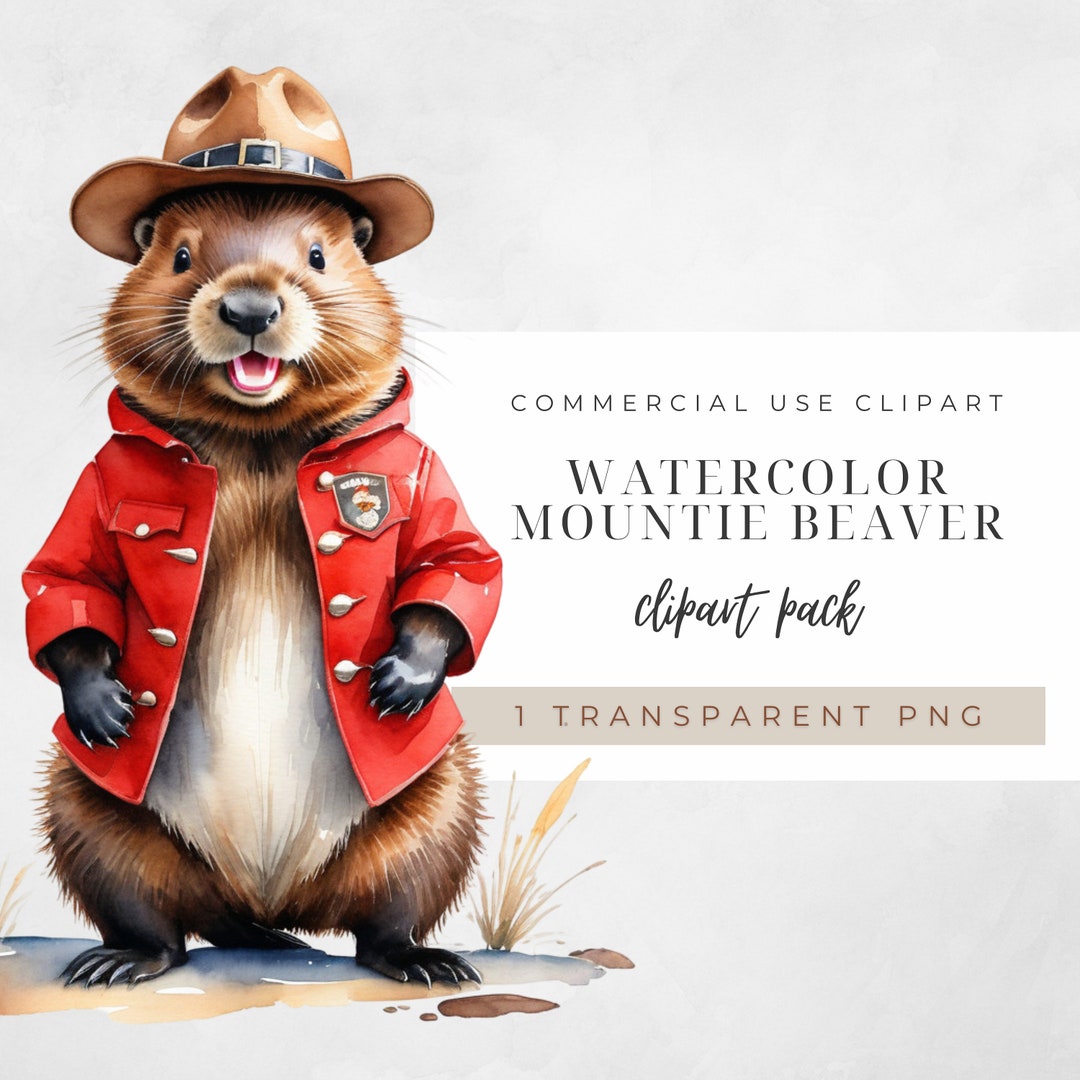 Cute Beaver Mountie Clipart Watercolor SINGLE IMAGE Commercial License ...