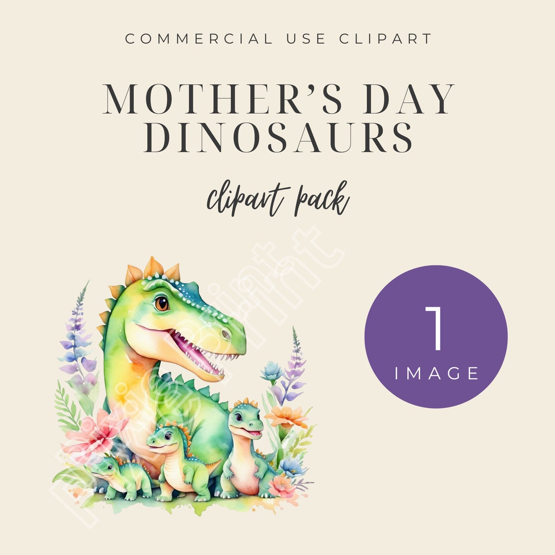 Cute Dinosaur Mother's Day Clipart Watercolor SINGLE IMAGE Commercial ...