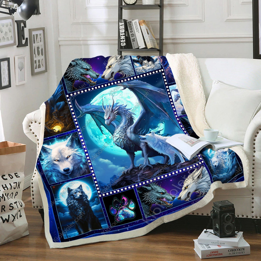 Moonsong Dragon Wolf Sofa Throw Throws Blanket Comfort Warmth Soft Cozy ...