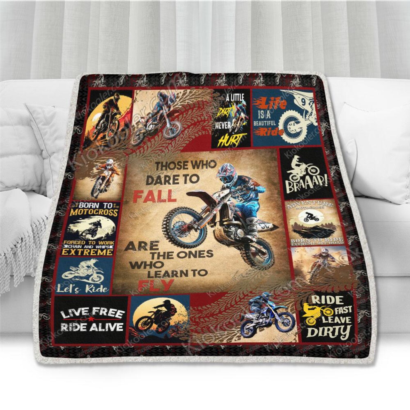 Motocross Girl Sofa, Dirt Bike Throw Blanket, Cozy Blanket, Sherpa ...