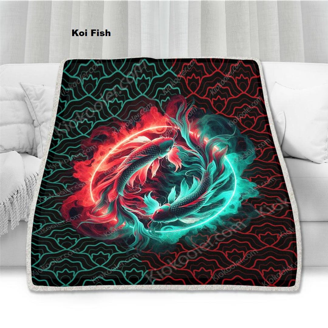 Animal Koi Fish, Cat, Wolf Yin Yang Art 3D Over Printed Throws Blanket ...