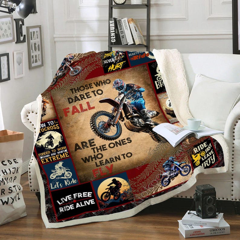 Motocross Girl Sofa, Dirt Bike Throw Blanket, Cozy Blanket, Sherpa ...