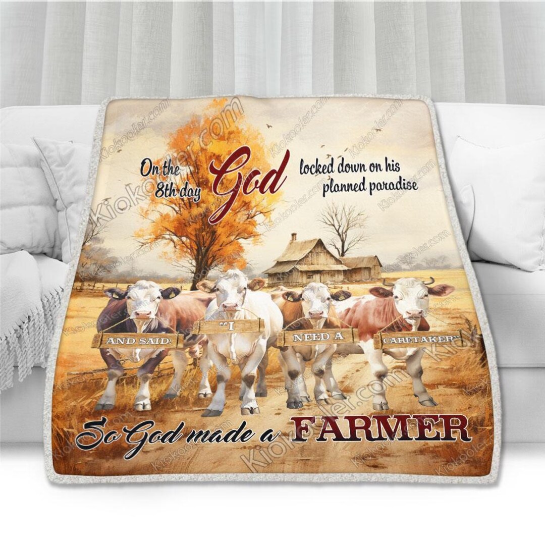 God Made A Farmer, Cattle Farm Throws Blanket Comfort Soft Cozy Blanket ...