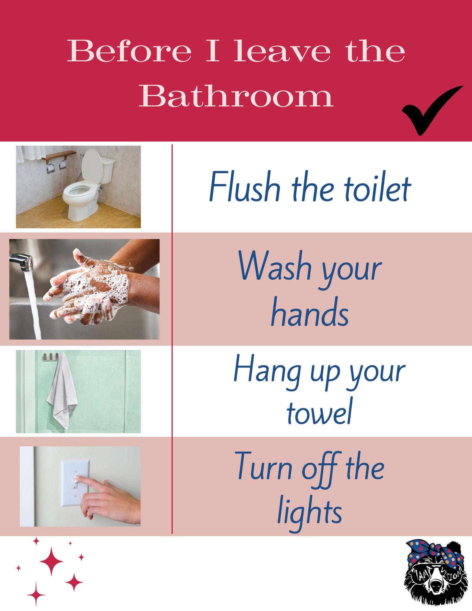 Printable Bathroom Routine for Kids, "before Leaving the Bathroom ...