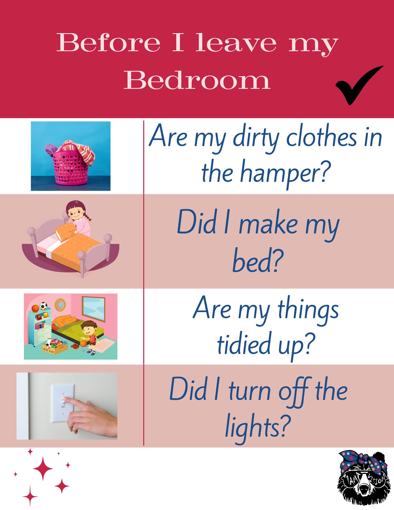 Printable Clean up Routine Checklist for Kids, "before Leaving My ...