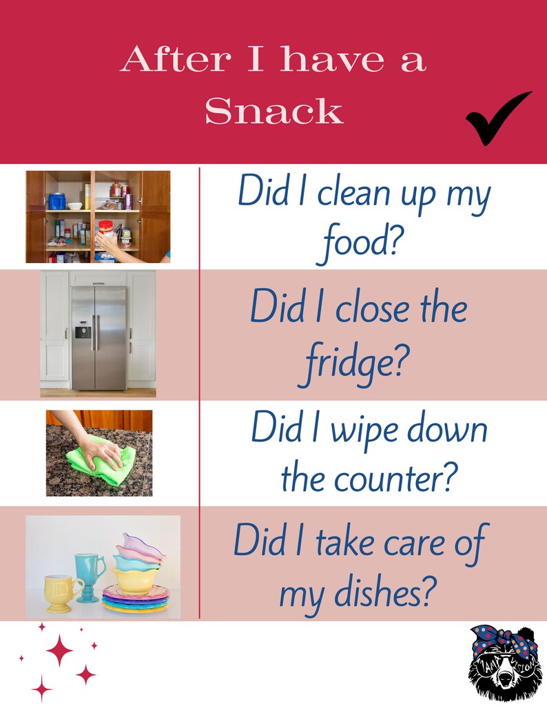 Printable Clean up Routine Checklist for Kids, "after I Have a Snack ...