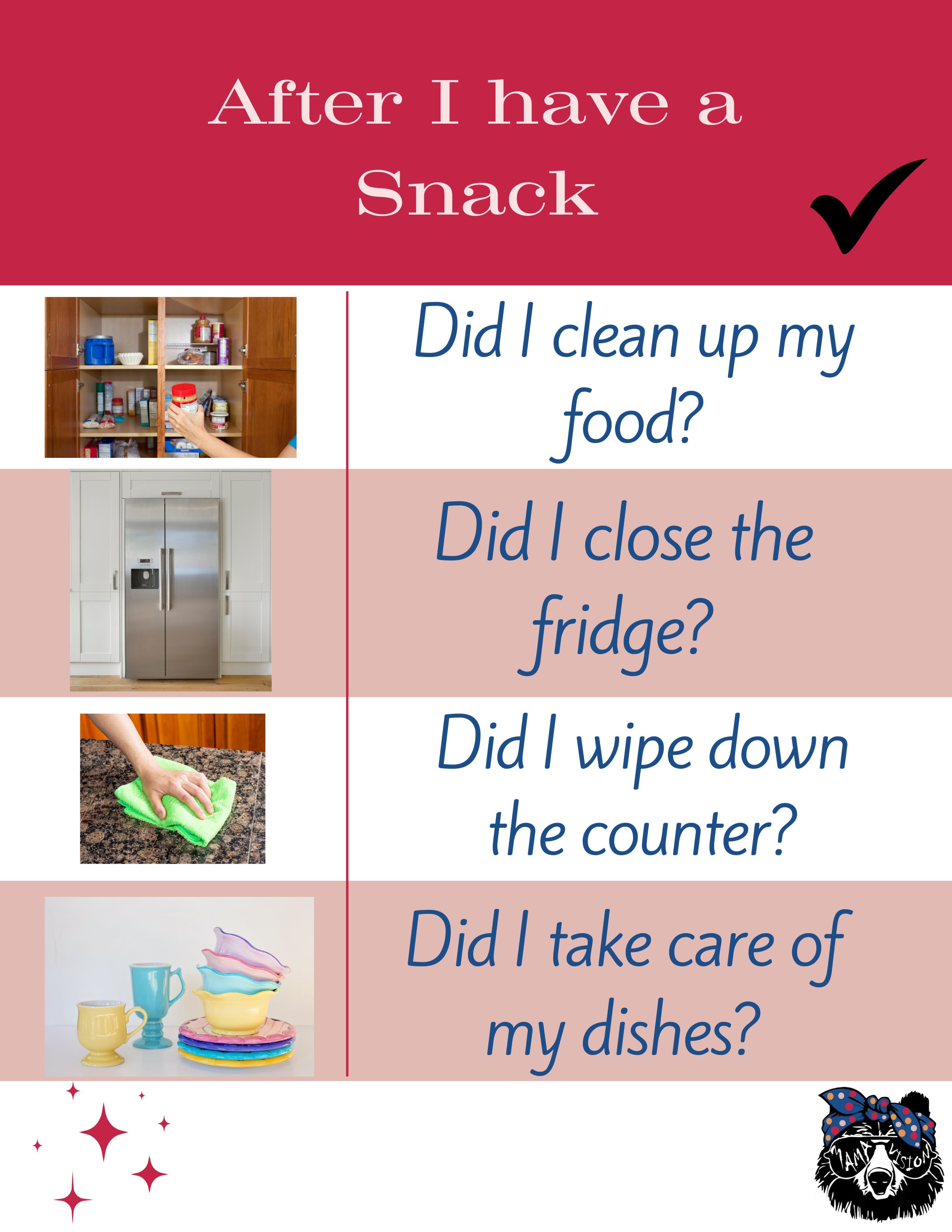 Printable Clean up Routine Checklist for Kids, "after I Have a Snack ...