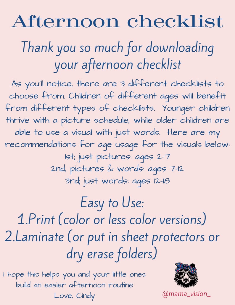 Printable Afternoon Routine Checklist for Kids; Ages 2-18 - Etsy