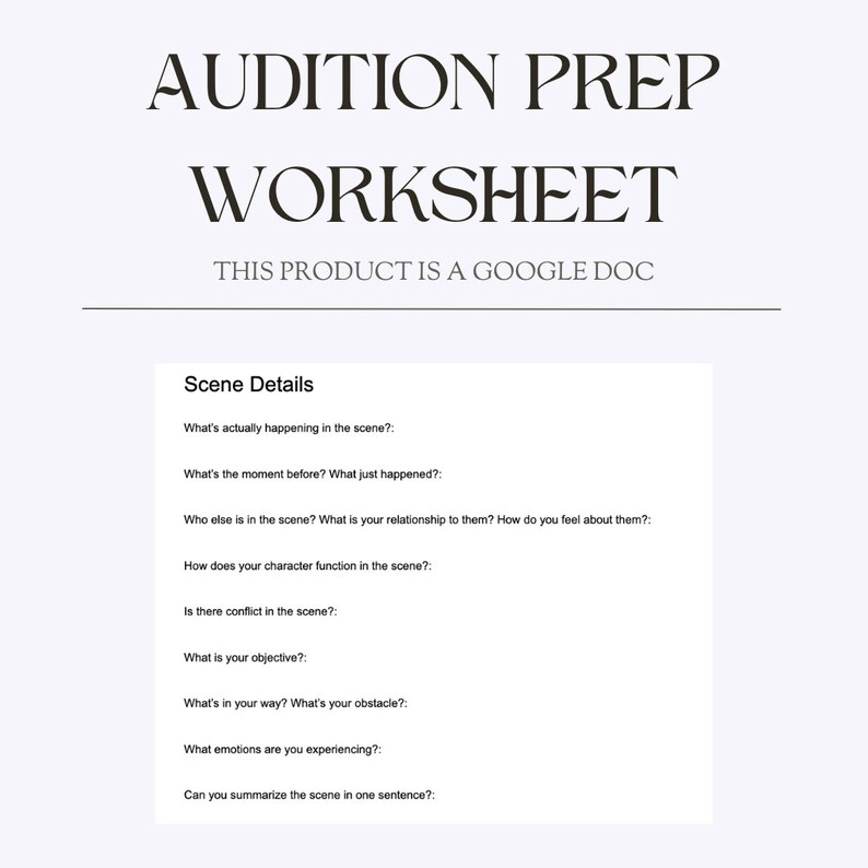 Audition Prep Worksheet (google Doc for Actors) - Etsy