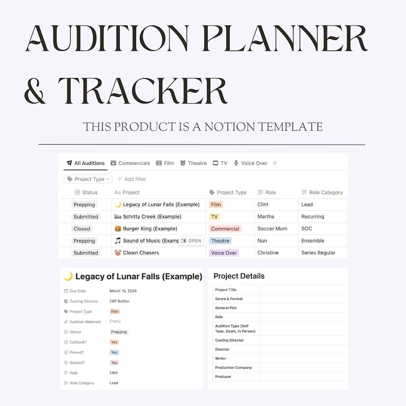 Audition Planner & Tracker (notion Template for Actors) - Etsy