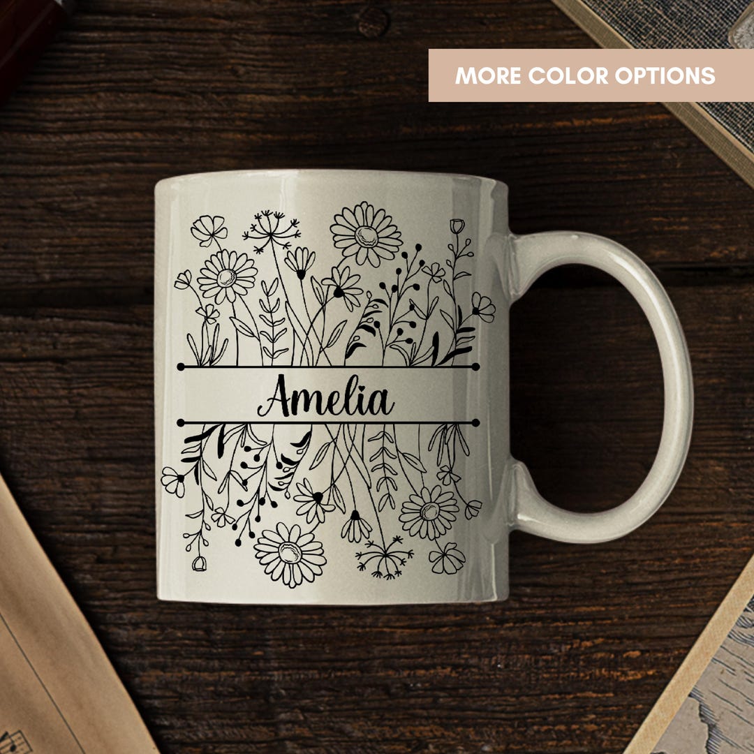 Floral Mug Design, Split Monogram Design, Personalized Name Mug, Girly ...