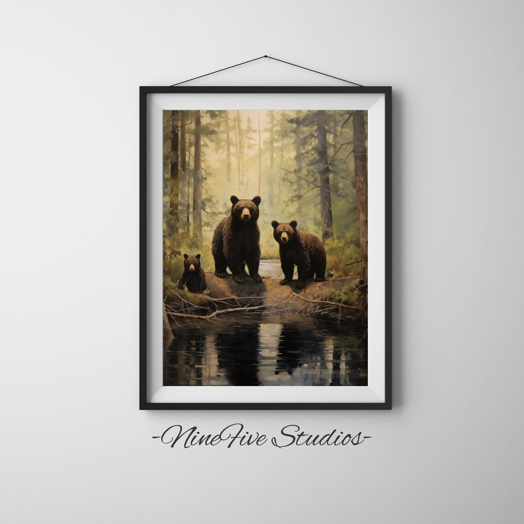Printable Wild Bears Oil Painting | Rustic Wall Art | Cottage Decor ...
