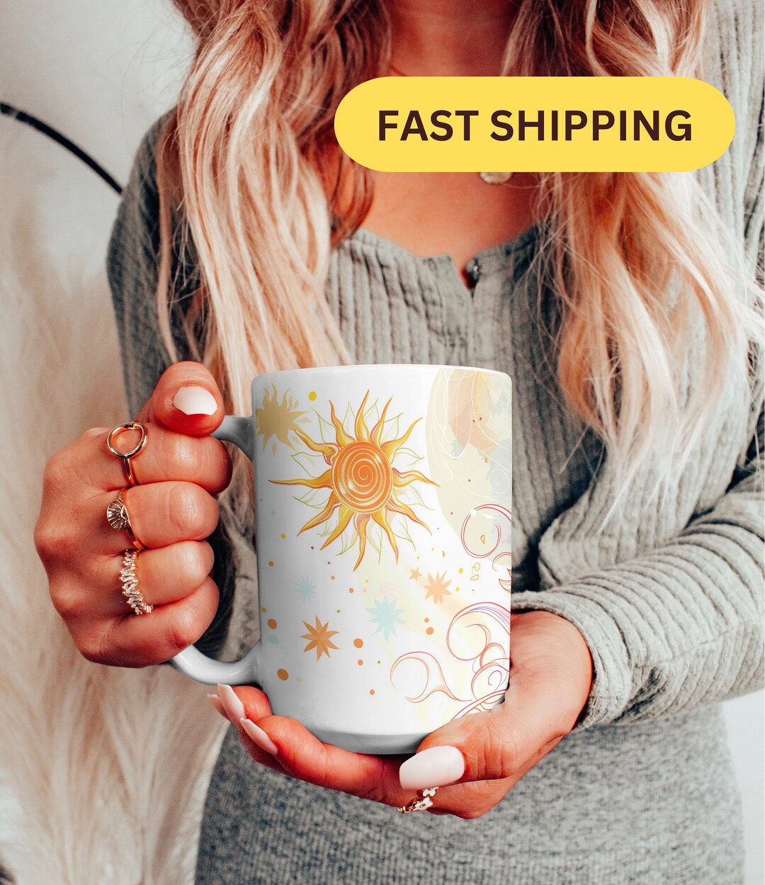 Stylish Celestial Mug Zodiac Coffee Cup Cottagecore Vintage Fantasy Sun and Moon Cup Pastel ...