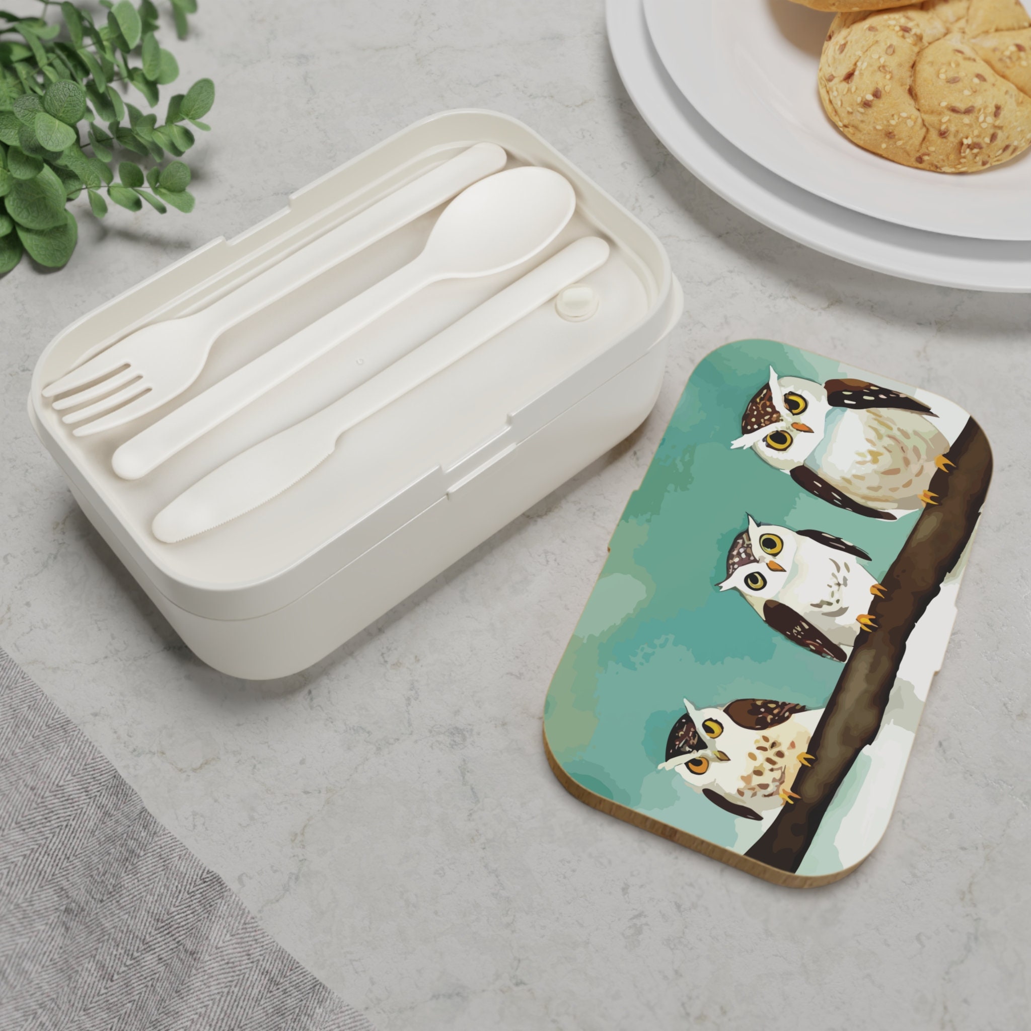 Mama Owl Bento Lunch Box Water Color Three Owls Mom and Owelets ...