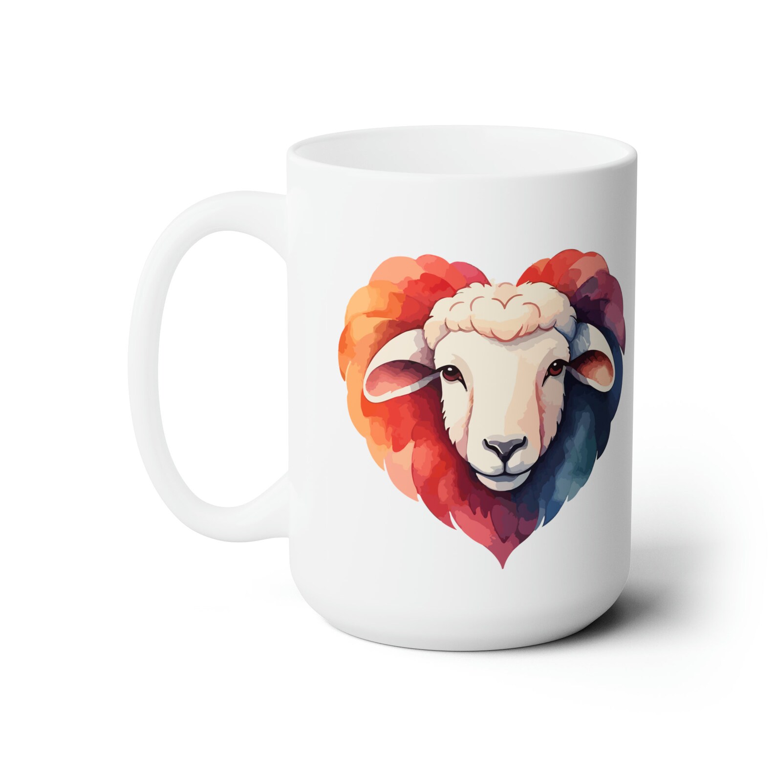 I Heart Sheep Coffee Cup Ceramic Mug 15oz Watercolor Sheep Mug I Love ...