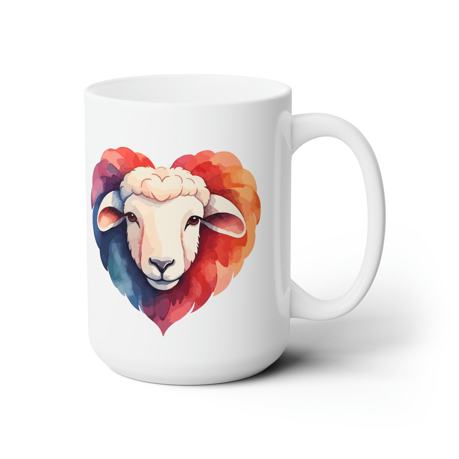 I Heart Sheep Coffee Cup Ceramic Mug 15oz Watercolor Sheep Mug I Love ...