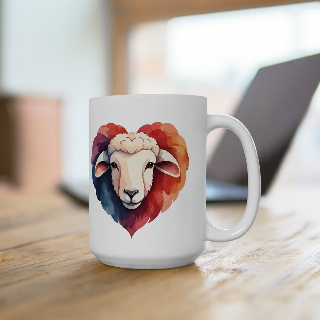 I Heart Sheep Coffee Cup Ceramic Mug 15oz Watercolor Sheep Mug I Love ...