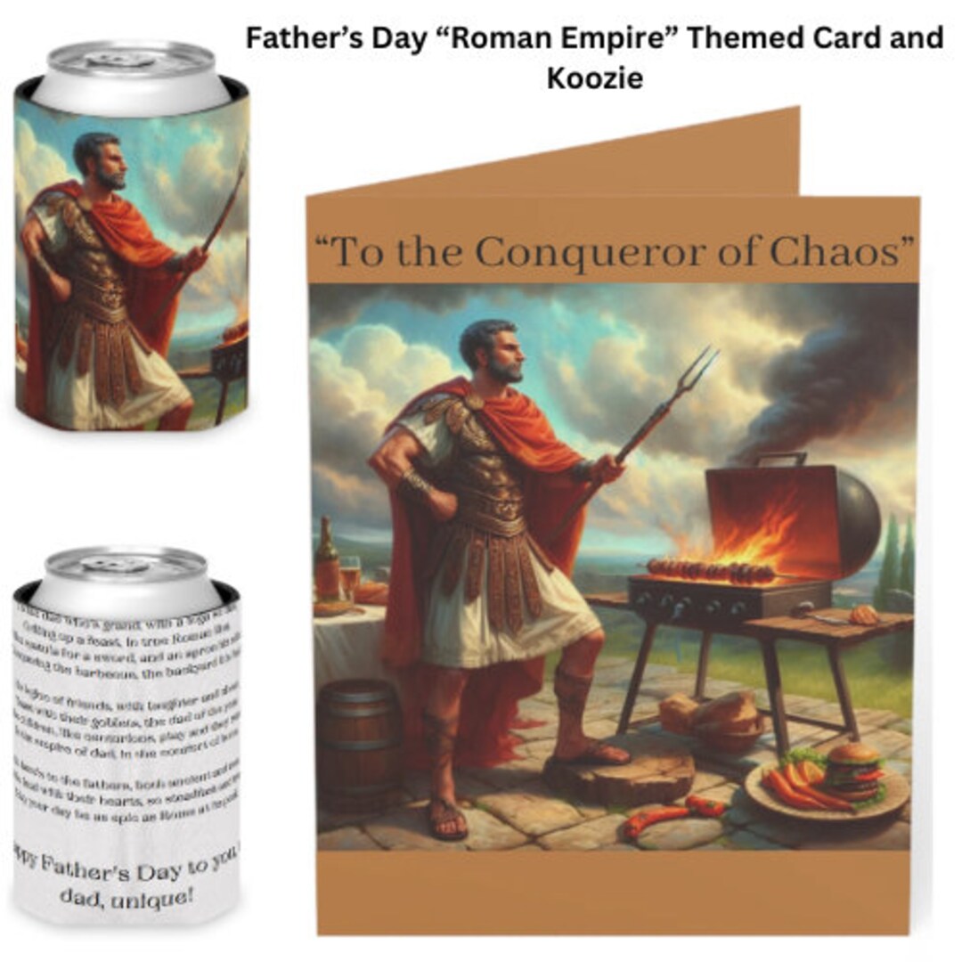 Unique Fathers Day Card Roman BBQ Theme Conqueror of Chaos Humorous ...