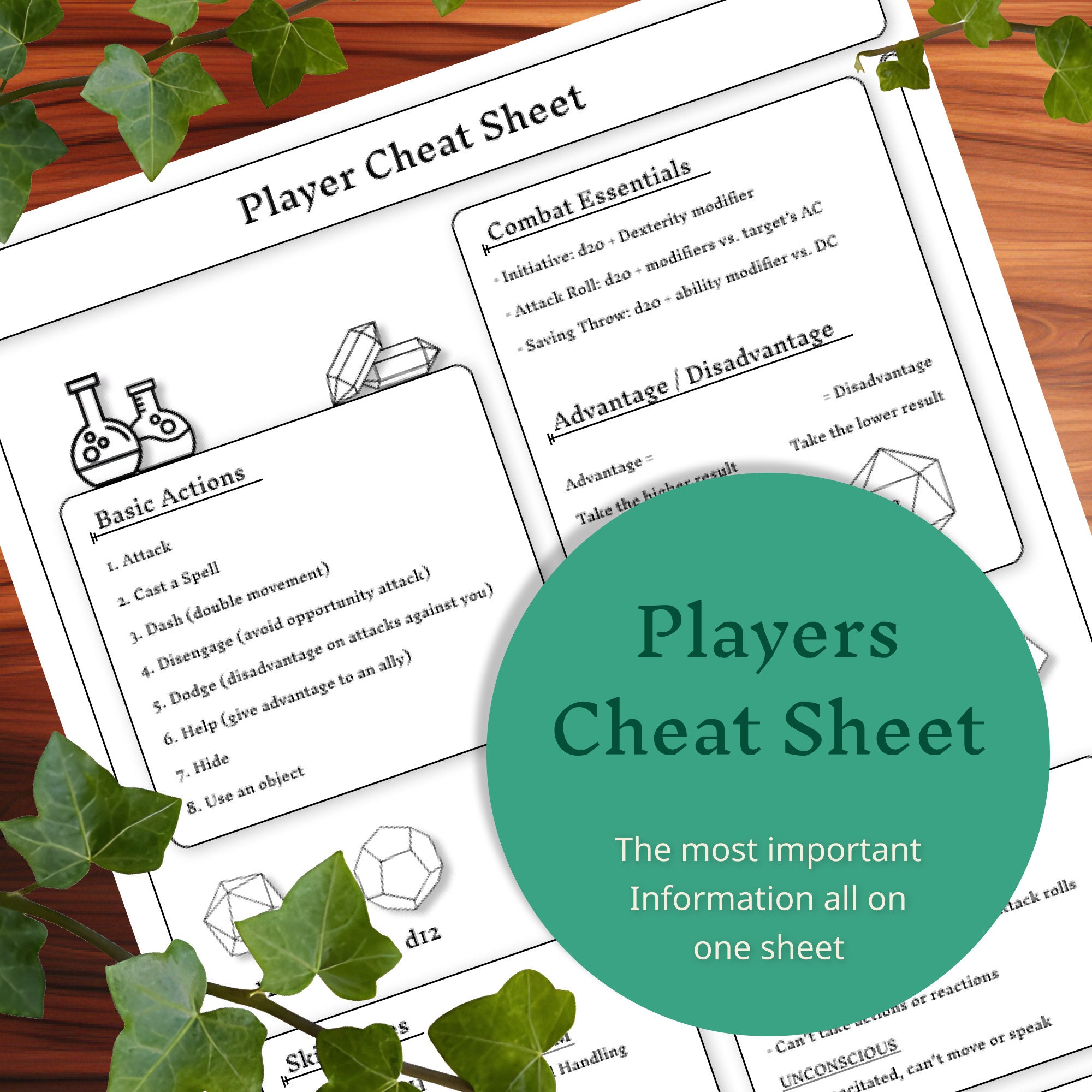 Dnd 5e New Players Cheat Sheet : Beginners Quick Reference Guide PDF ...