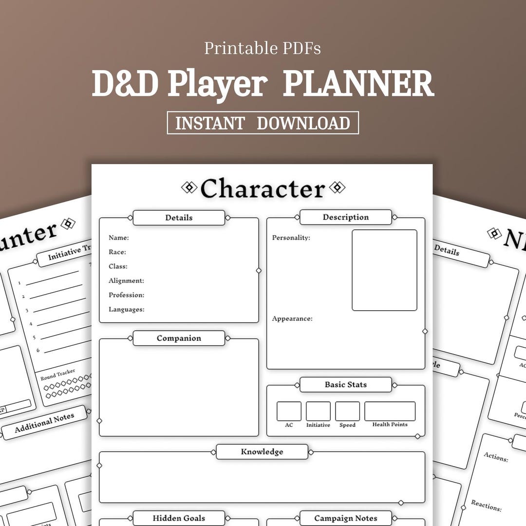 Dnd Player Planner, Character Sheets, Quest Tracker (digital PDF) - Etsy