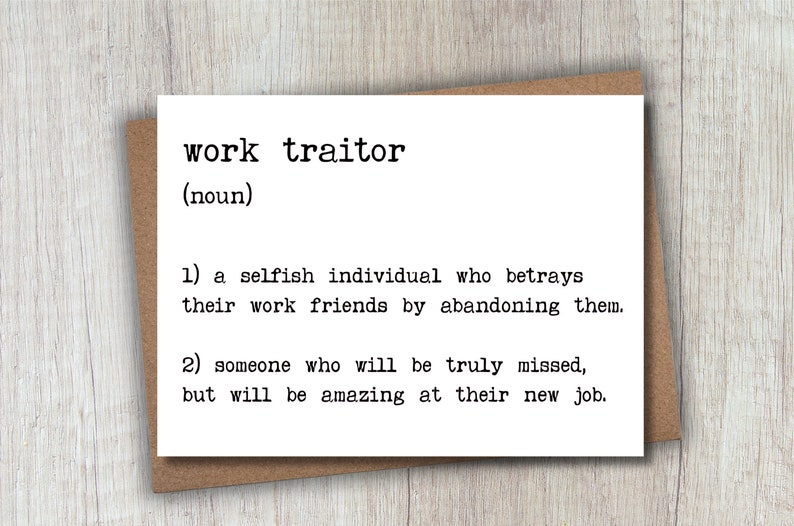 Funny Coworker Leaving for a New Job Card Work Traitor Definition Blank ...