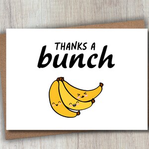 Cute Banana Themed Thank You Card | Thanks a Bunch | Blank Greeting ...