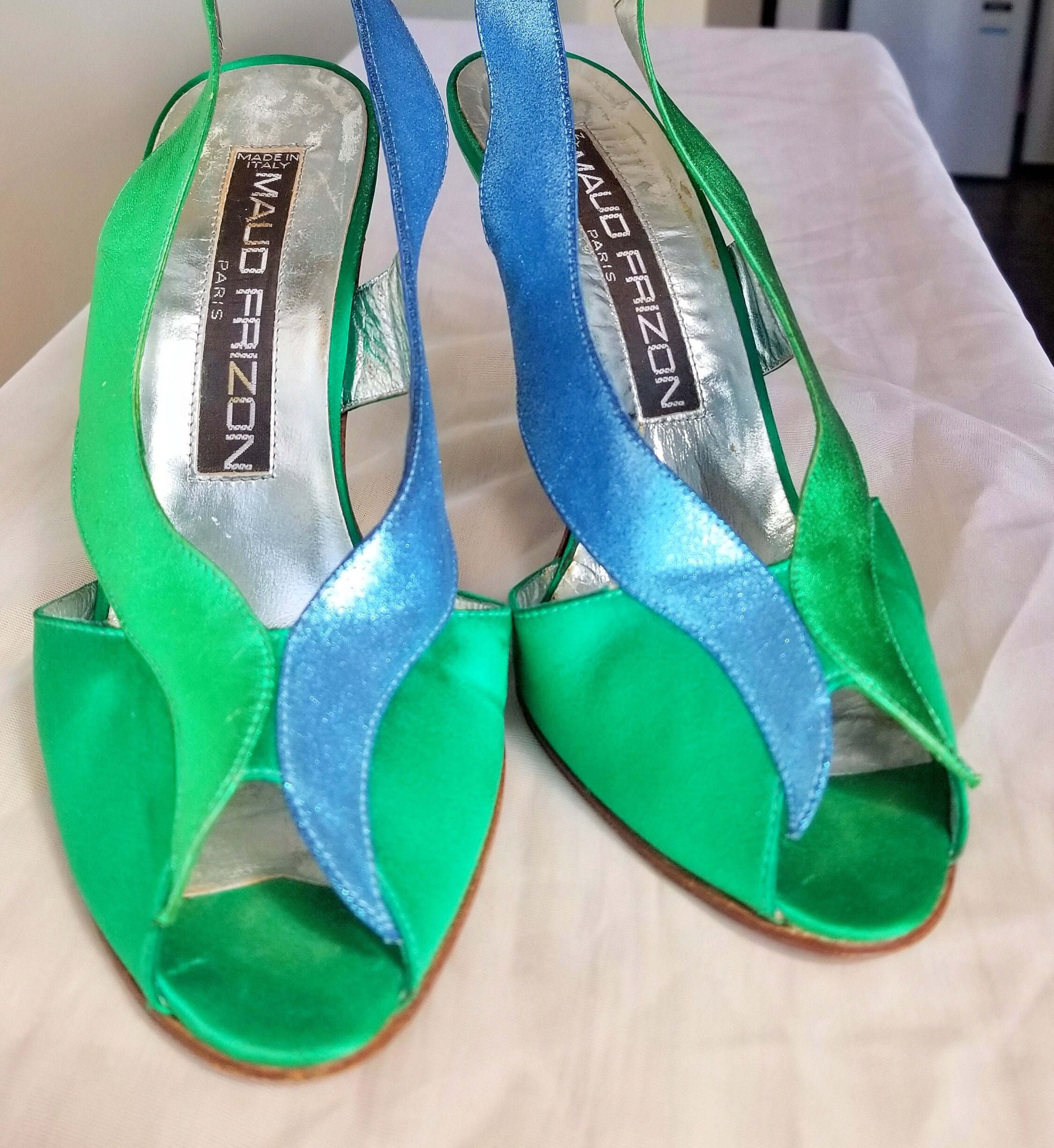 Maud Frizon Emerald Green Leather High Heels Vintage Italian 80's ...